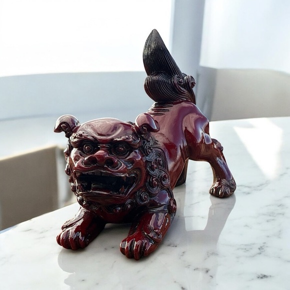 Source Unknown | Accents | Vintage Red Foo Dog Guardian Lion Statue ...